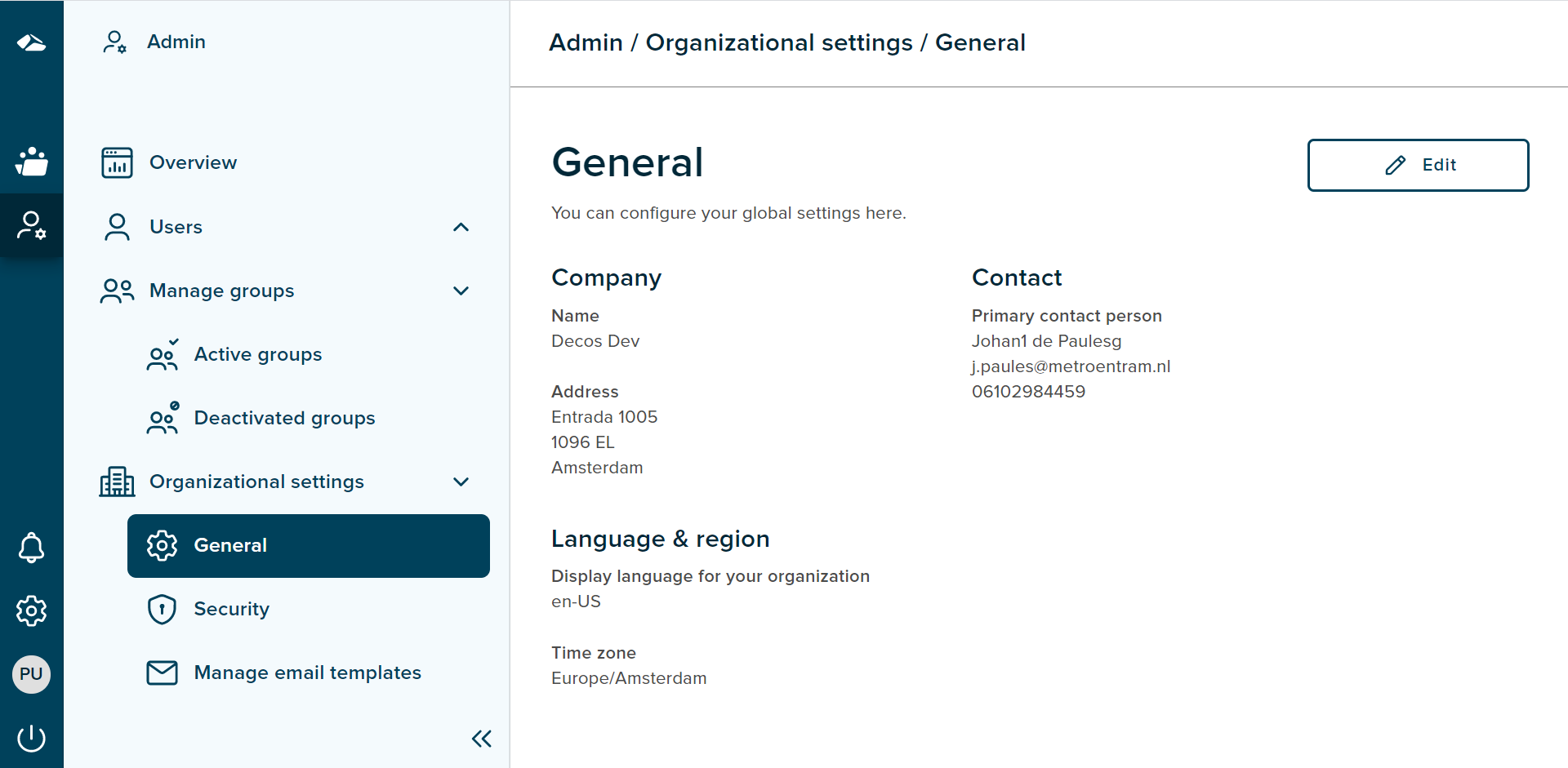 Organizational Settings-General | Decos Wiki