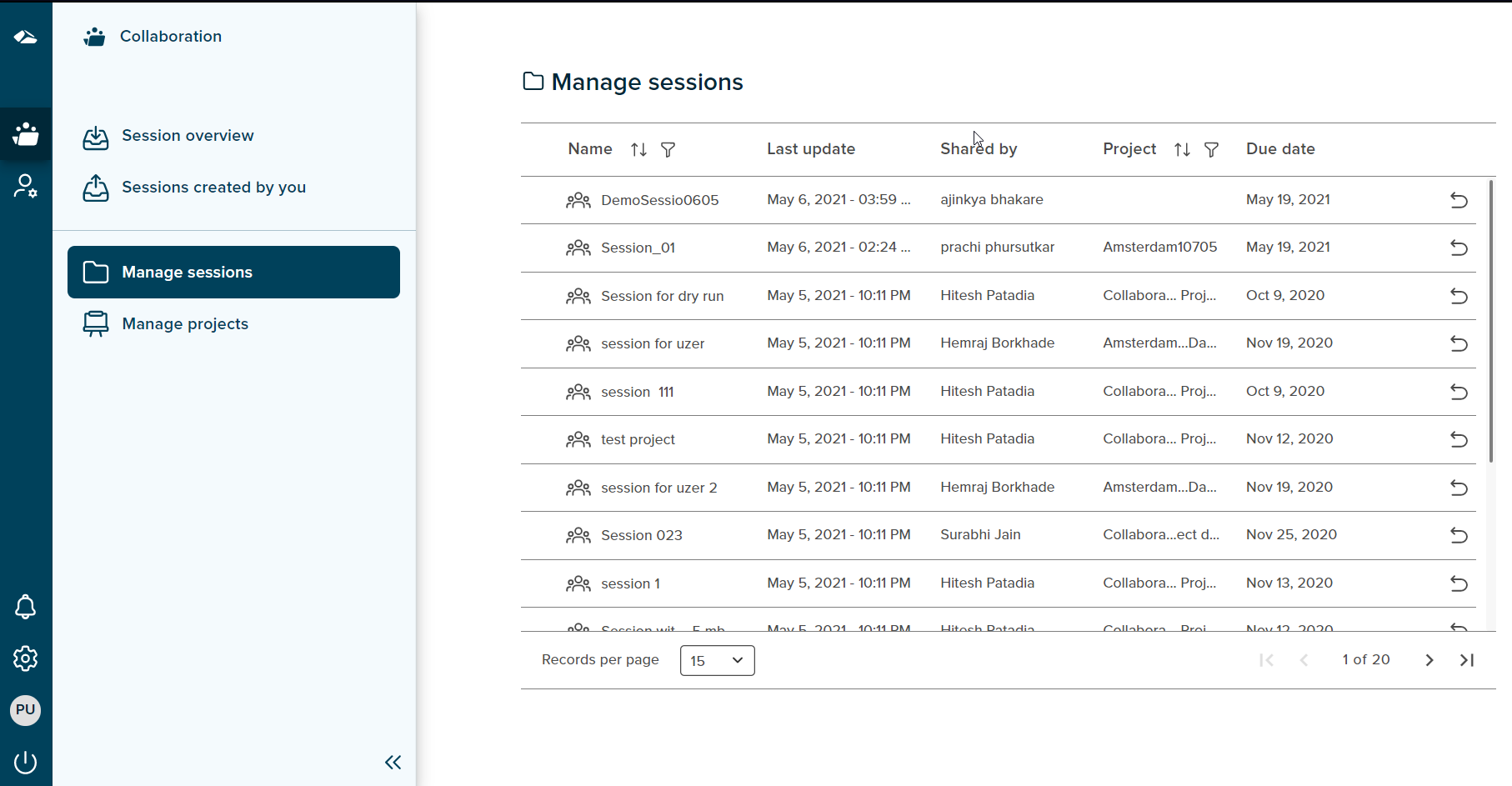 Manage Sessions | Decos Wiki