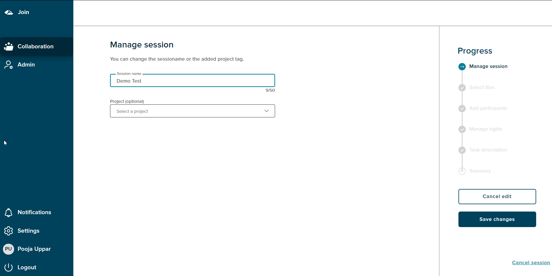 Manage session | Decos Wiki
